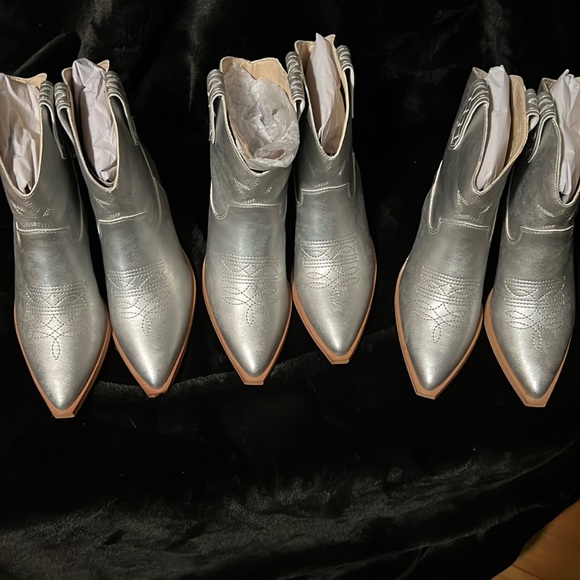 Shoes | Mimi Brand New Silver Cowgirl Boots Wo Box | Poshmark